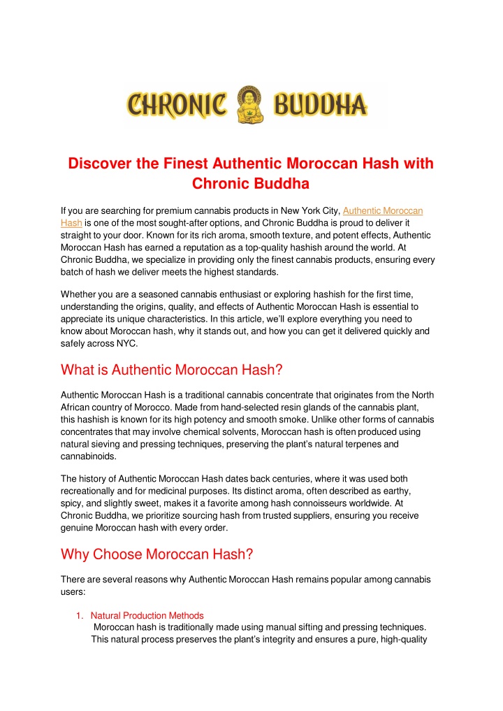 PPT - Discover the Finest Authentic Moroccan Hash with Chronic Buddha ...