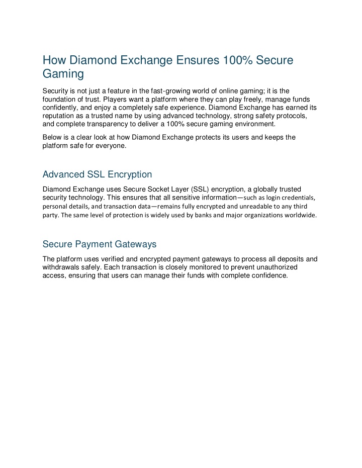 PPT - How Diamond Exchange Ensures 100 Secure Online Gaming PowerPoint ...