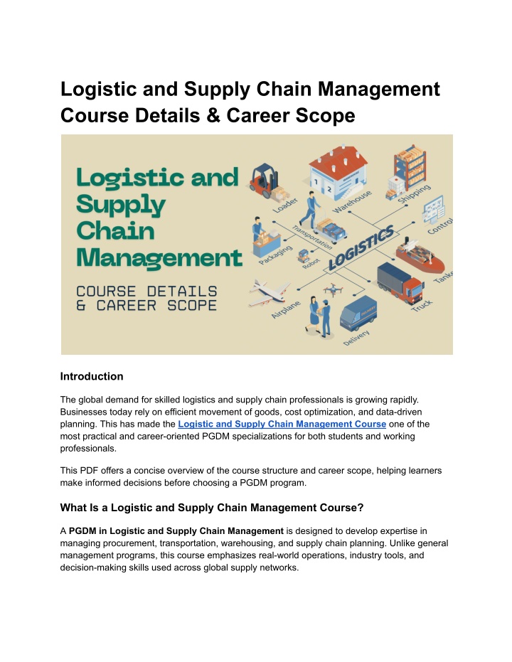 PPT - Logistic and Supply Chain Management Course Details & Career ...