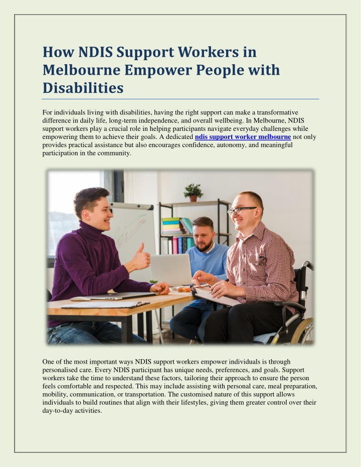 PPT - How NDIS Support Workers in Melbourne Empower People with ...
