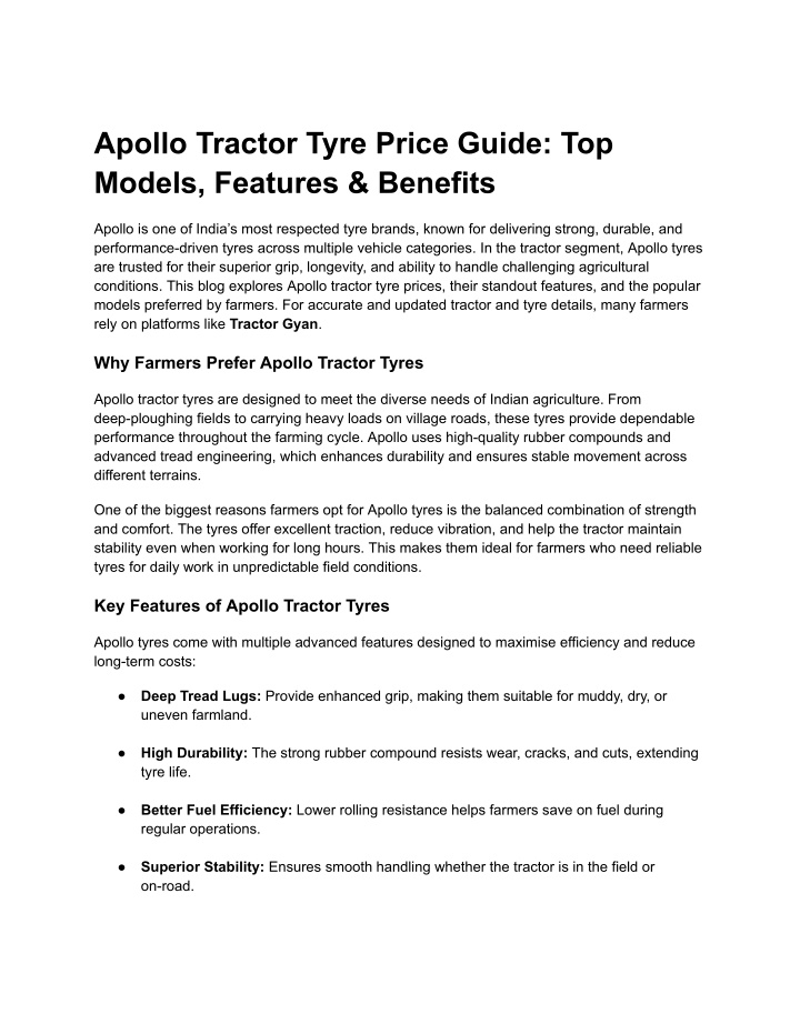 PPT - Best Apollo Tractor Tyres at Affordable Prices – Compare Models ...