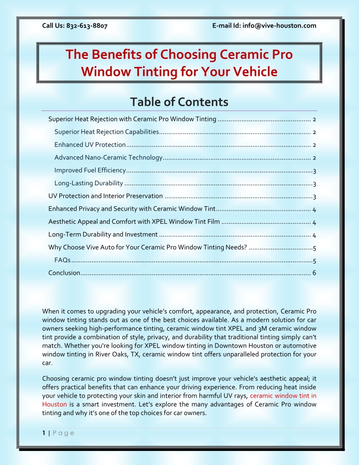 PPT - The Benefits of Choosing Ceramic Pro Window Tinting for Your ...