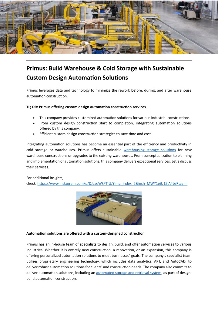 PPT - Primus Build Warehouse & Cold Storage with Sustainable Custom ...