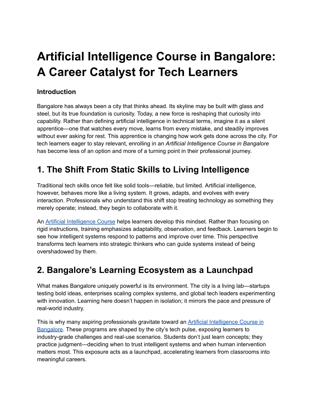 PPT - Artificial Intelligence Course in Bangalore_ A Career Catalyst for Tech Learners ...