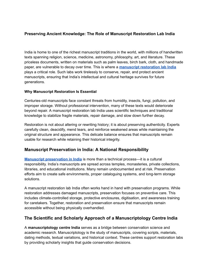 PPT - Why Manuscript Restoration Lab India Is Vital for Historical ...
