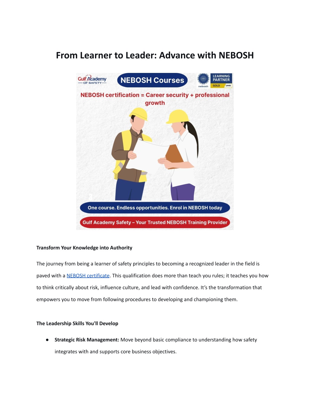 PPT - From Learner to Leader: Advance with NEBOSH PowerPoint ...