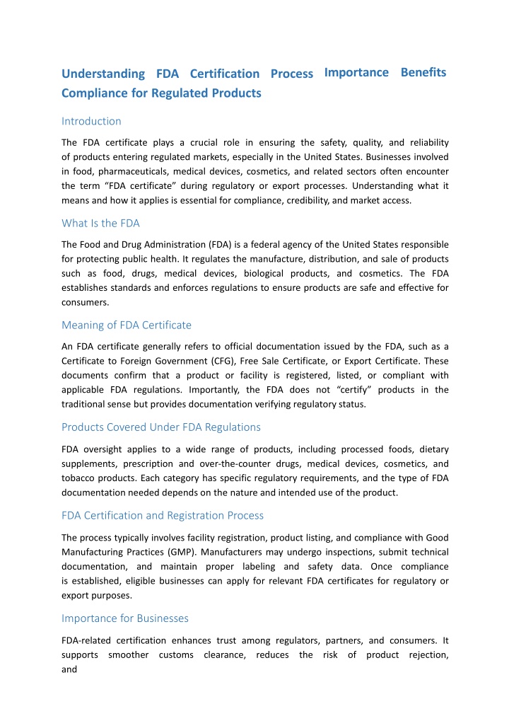 PPT - sertifikat fda Ensuring Product Safety Compliance Regulatory ...