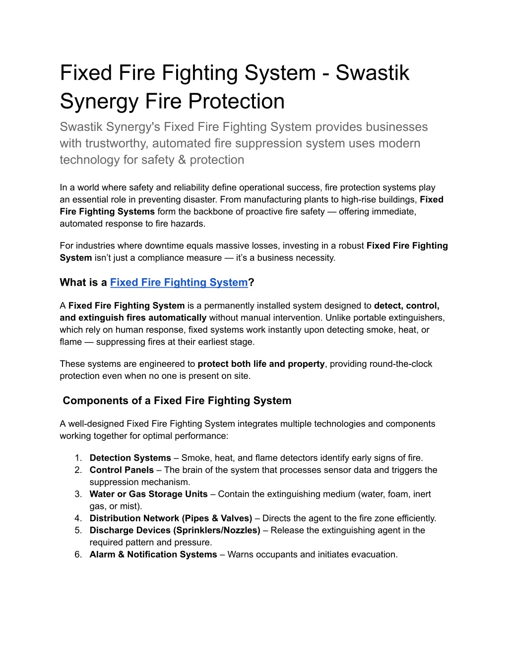 PPT - Fixed Fire Fighting System - Swastik Synergy Fire Protection ...