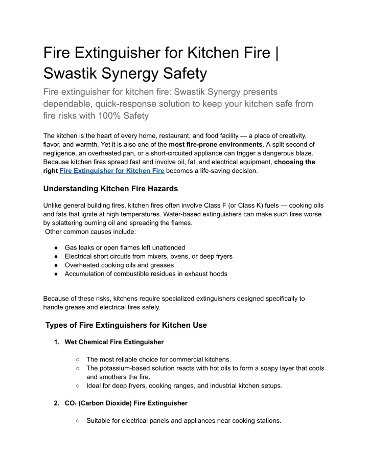 PPT - Fire Extinguisher for Kitchen Fire | Swastik Synergy Safety ...