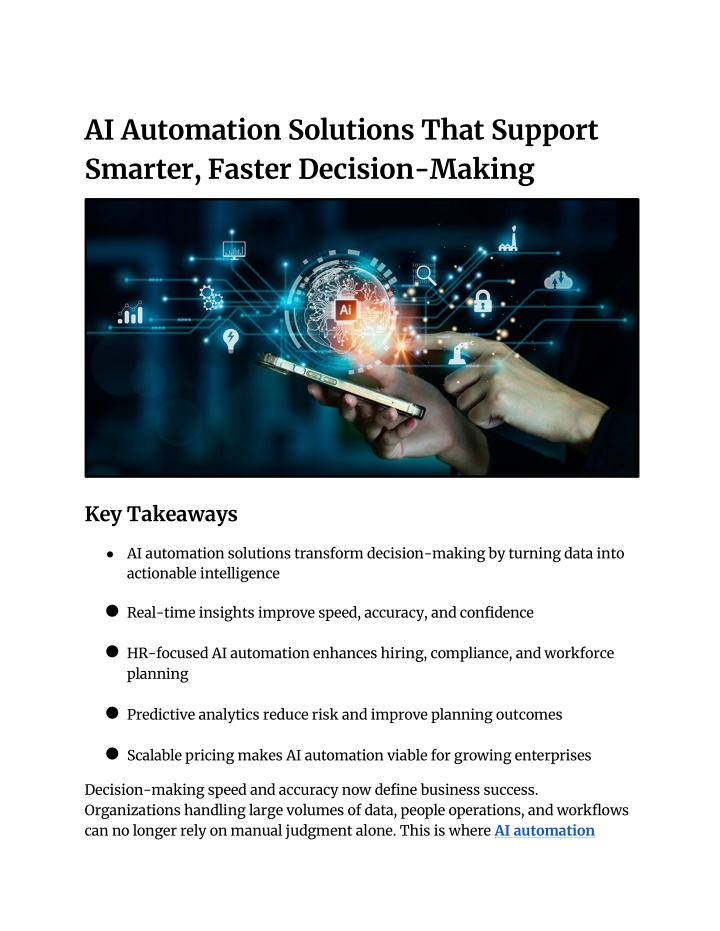 PPT - AI Automation Solutions That Support Smarter, Faster Decision ...