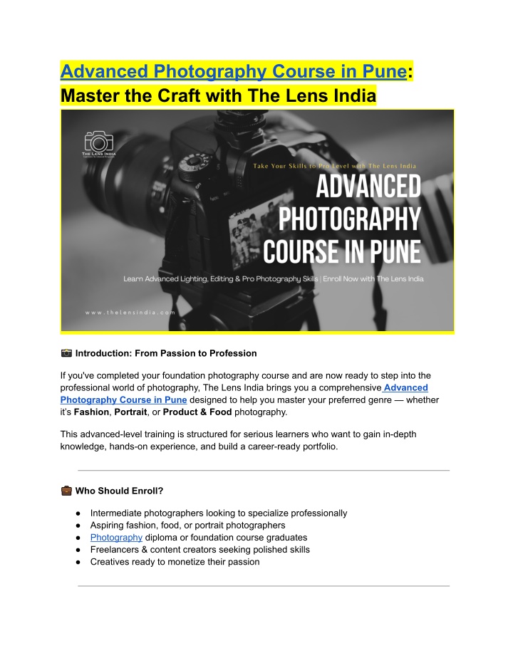 PPT - Advanced Photography Course in Pune 4 PowerPoint Presentation ...