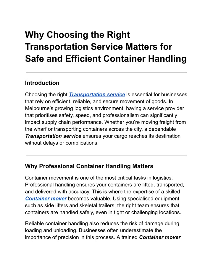 PPT - Why the Right Transportation Service Is Essential for Safe ...
