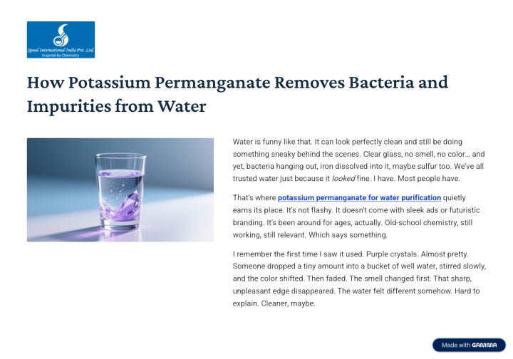 PPT - How Potassium Permanganate Removes Bacteria and Impurities from ...