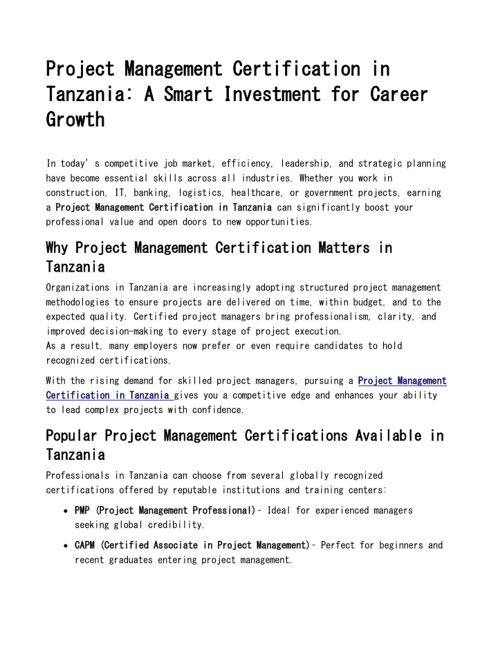 PPT - Project Management Certification in Tanzania A Smart Investment ...