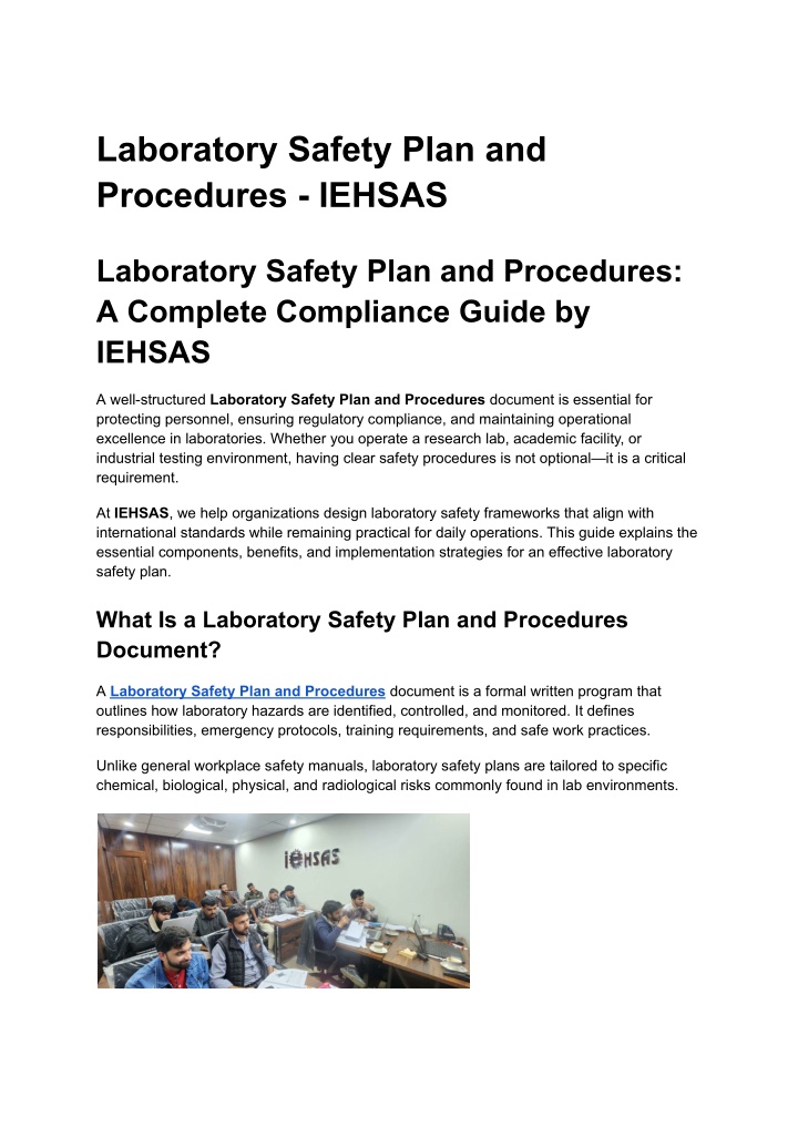 PPT - Laboratory Safety Plan and Procedures IEHSAS PowerPoint ...