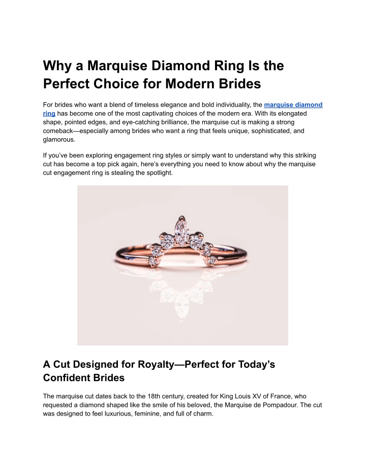 PPT - Why a Marquise Diamond Ring Is the Perfect Choice for Modern ...