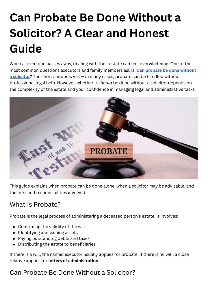 PPT - Can Probate Be Done Without a Solicitor - A Clear and Honest ...