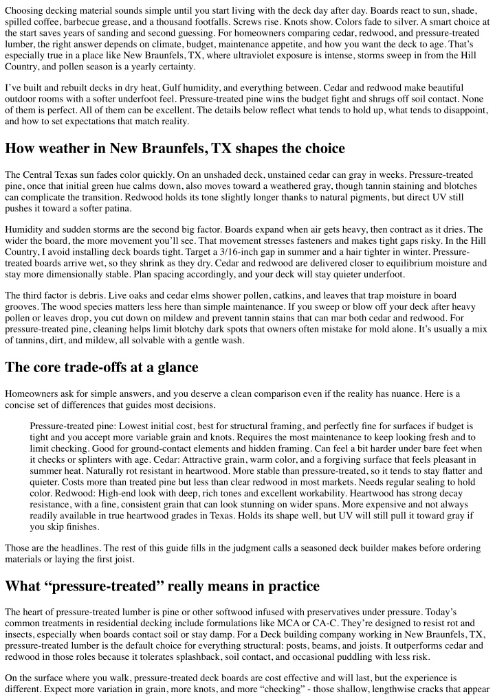 PPT - Comparing Cedar, Redwood, and Pressure-Treated Wood in the Dick ...