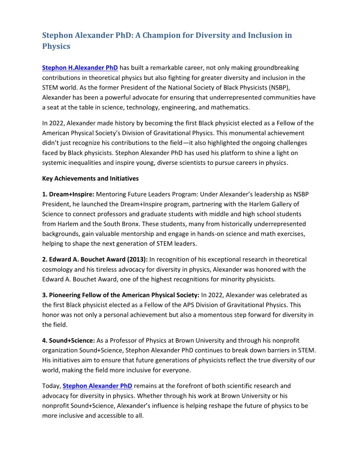 PPT - Stephon Alexander PhD A Champion for Diversity and Inclusion in ...