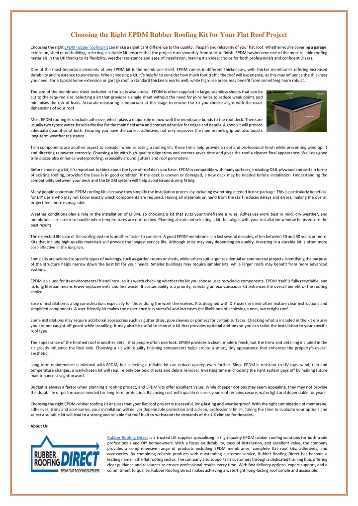 PPT - Choosing the Right EPDM Rubber Roofing Kit for Your Flat Roof ...