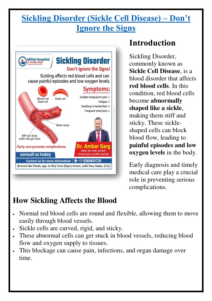 PPT - Sickling Disorder (Sickle Cell Disease) – Don’t Ignore the Signs ...