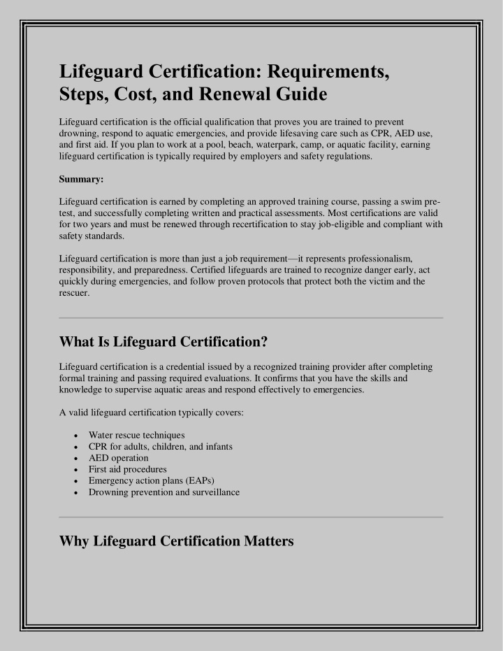 PPT - Lifeguard Certification: Requirements, Steps, Cost, and Renewal ...