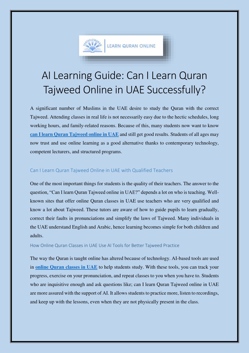 PPT - AI Learning Guide Can I Learn Quran Tajweed Online in UAE ...