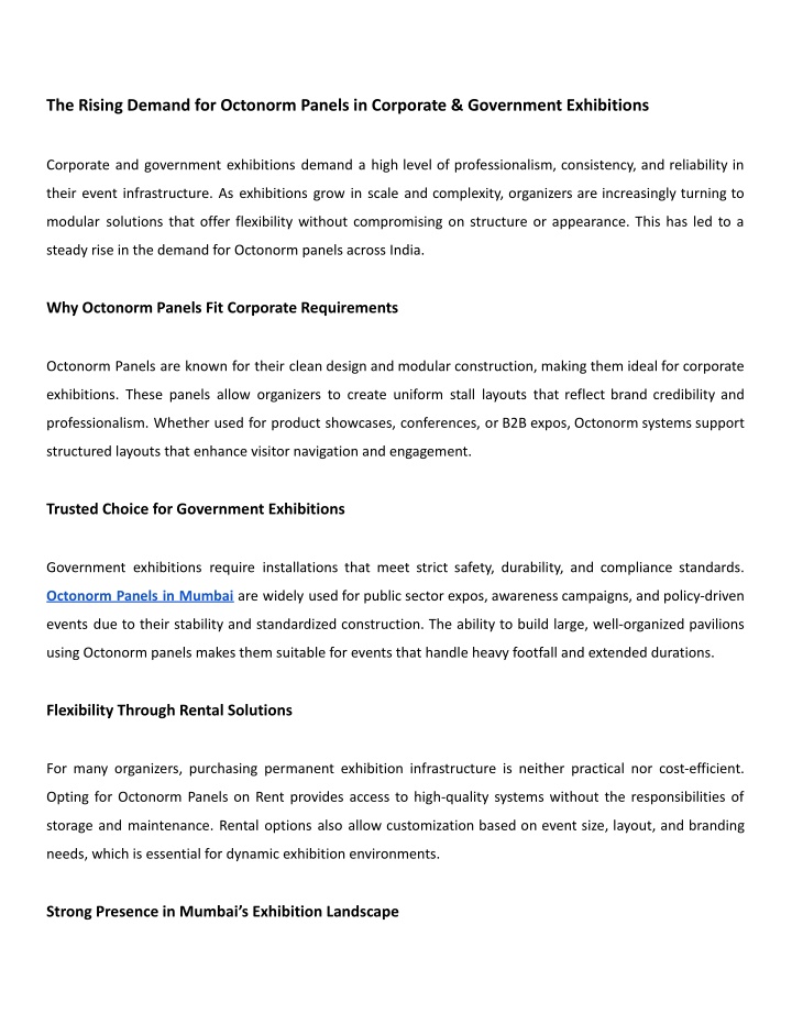 PPT - The Rising Demand for Octonorm Panels in Corporate & Government ...