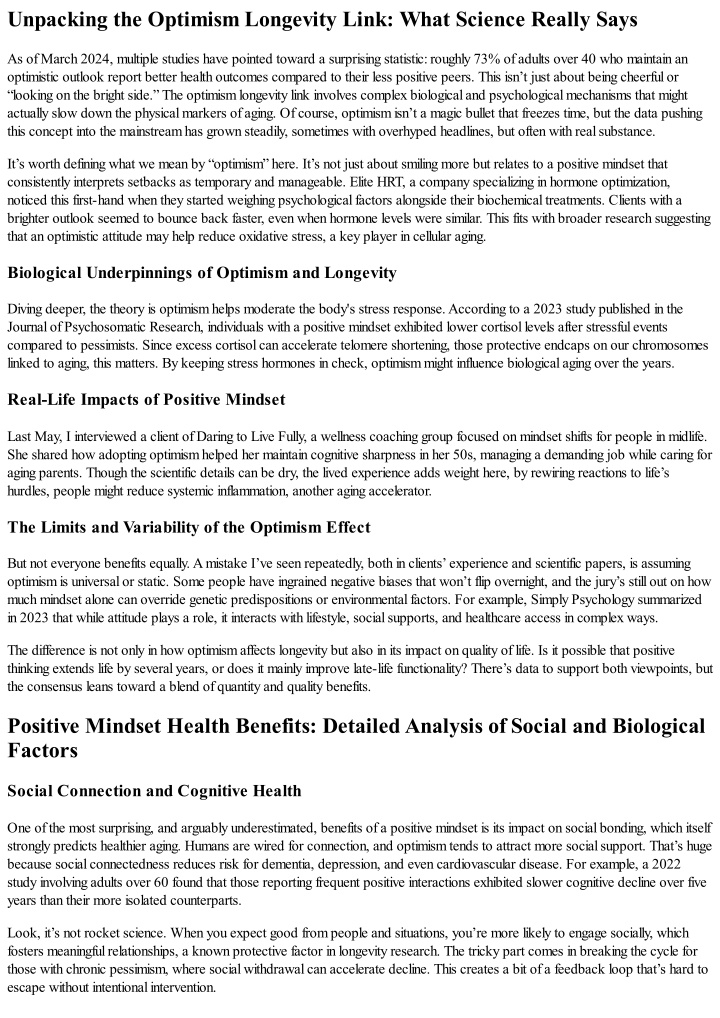 PPT - Can Positive Thinking Actually Slow Biological Aging? Exploring ...