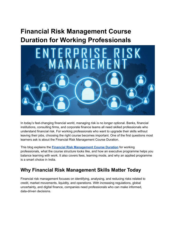 PPT - Financial Risk Management Course Duration for Working ...