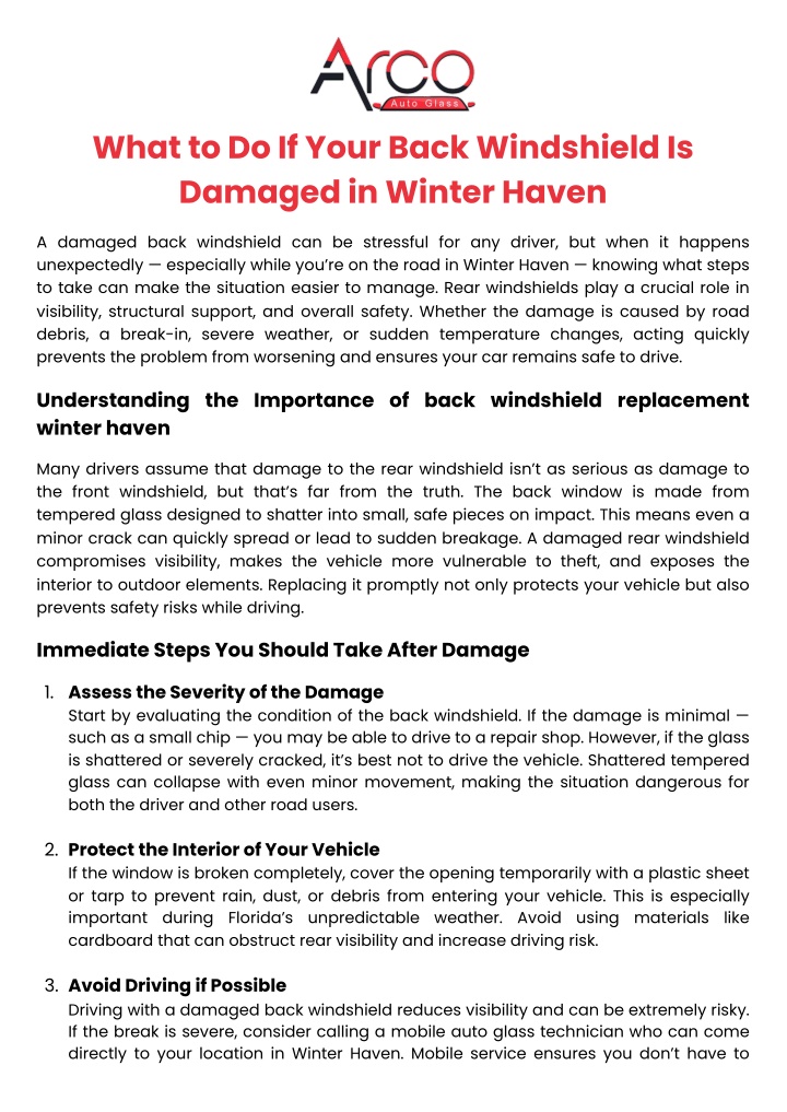 PPT - What to Do If Your Back Windshield Is Damaged in Winter Haven ...
