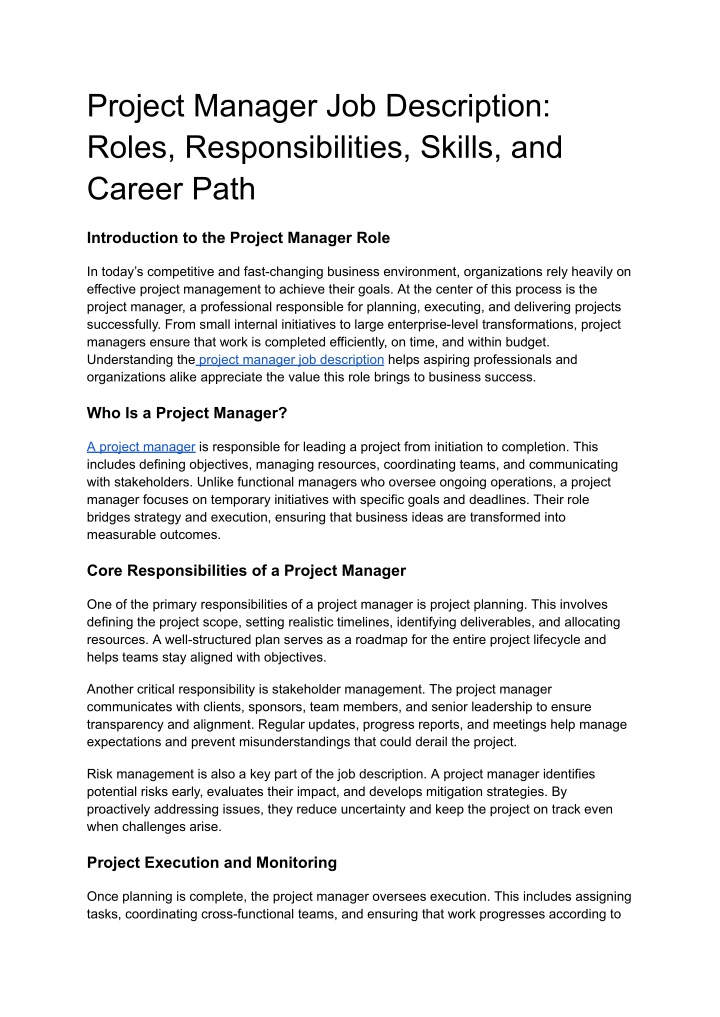 PPT - Project Manager Job Description_ Roles, Responsibilities, Skills ...