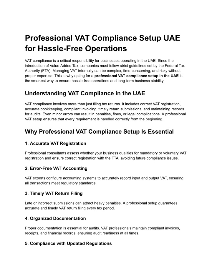 PPT - Professional VAT Compliance Setup UAE for Hassle-Free Operations ...