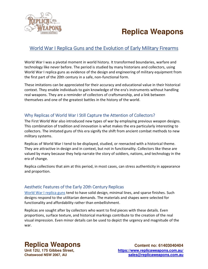 PPT - World War I Replica Guns and the Evolution of Early Military ...