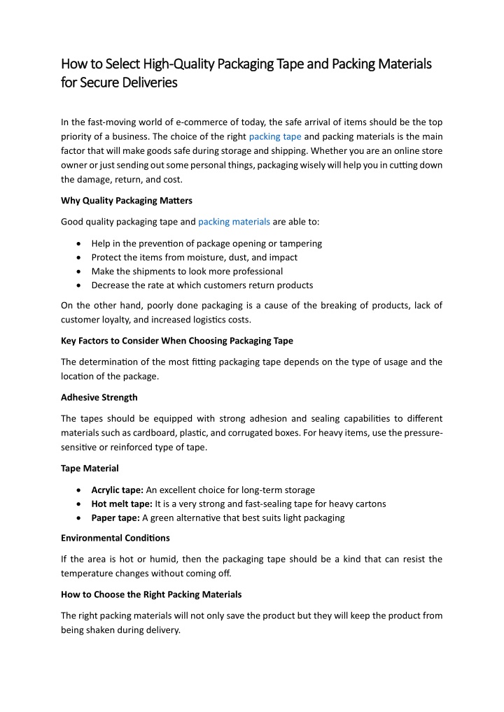 PPT - How to Select High-Quality Packaging Tape and Packing Materials ...