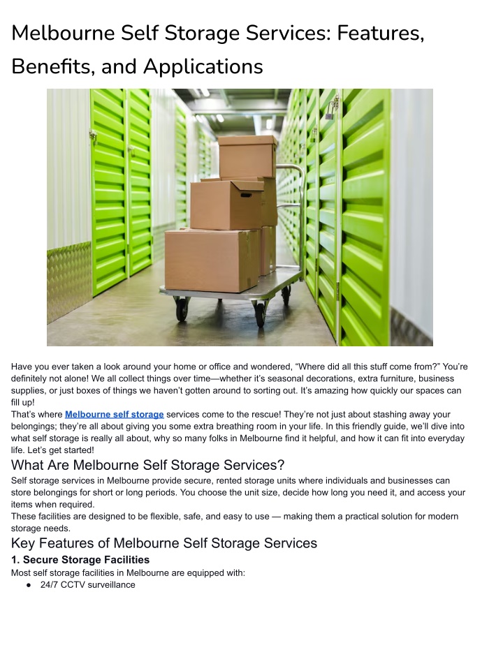 PPT - Melbourne Self Storage Services_ Features, Benefits, and ...