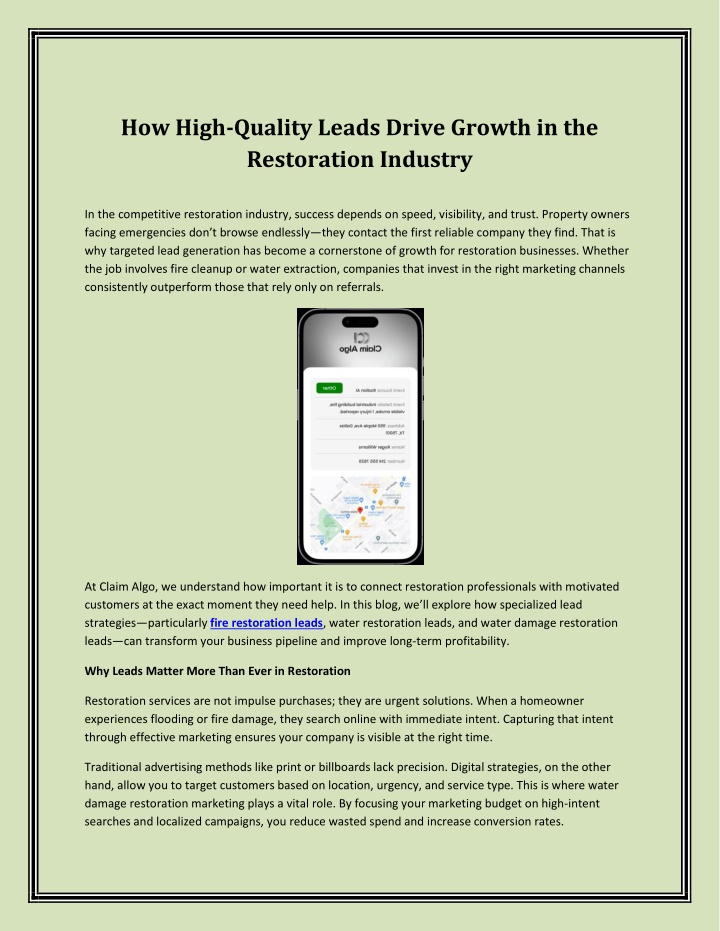 PPT - How High-Quality Leads Drive Growth in the Restoration Industry ...