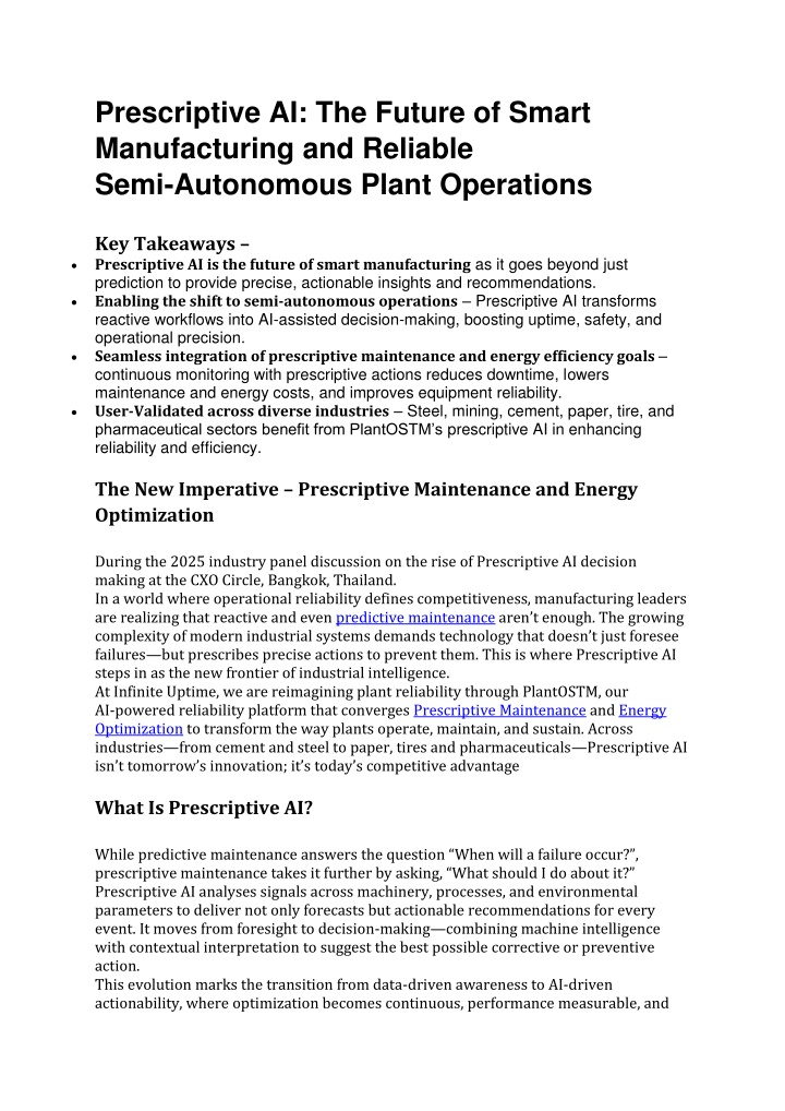 PPT - Prescriptive AI: The Future of Smart Manufacturing and Reliable ...