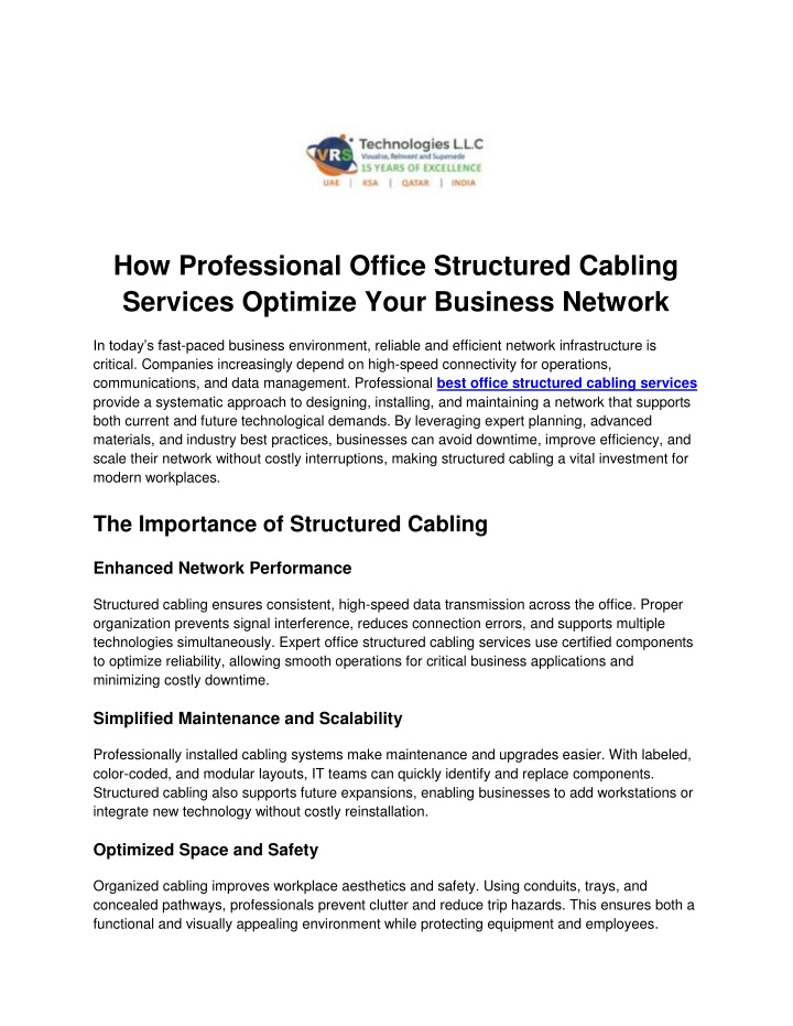 PPT - How Professional Office Structured Cabling Services Optimize Your ...