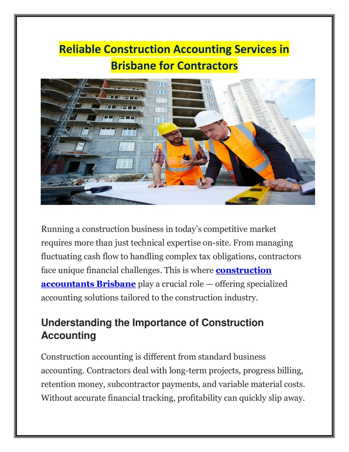 PPT - Reliable Construction Accounting Services in Brisbane for ...