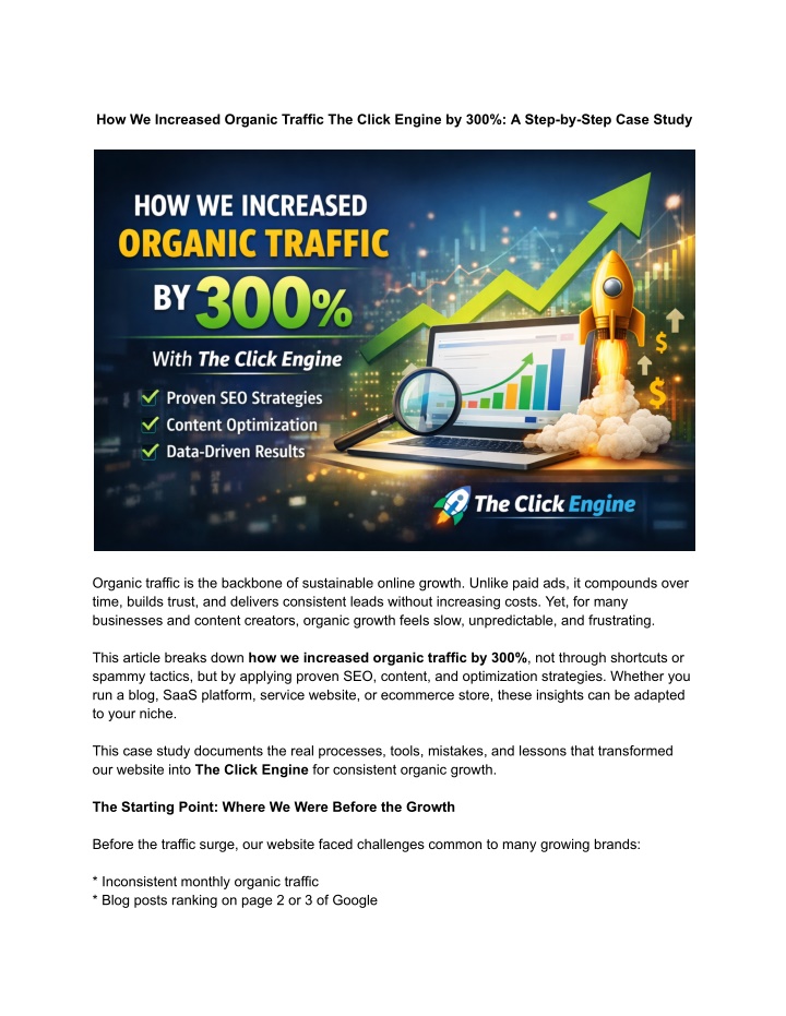 PPT - How We Increased Organic Traffic The Click Engine by 300%_ A Step ...