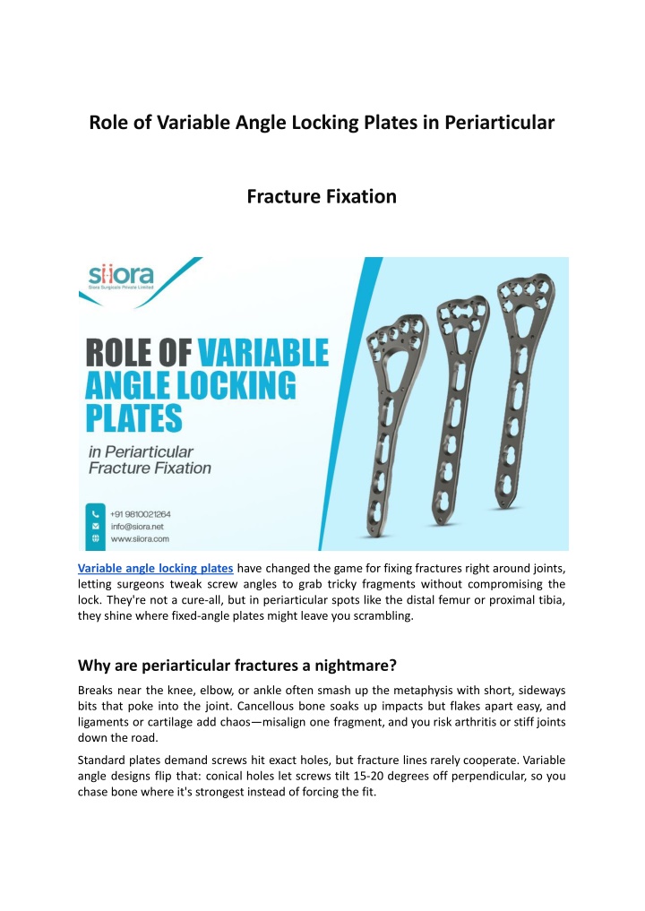 PPT - Role of Variable Angle Locking Plates in Periarticular Fracture ...