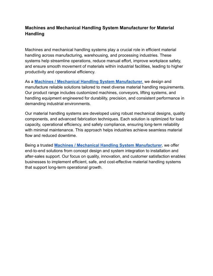 PPT - Machines and Mechanical Handling System Manufacturer for Material ...