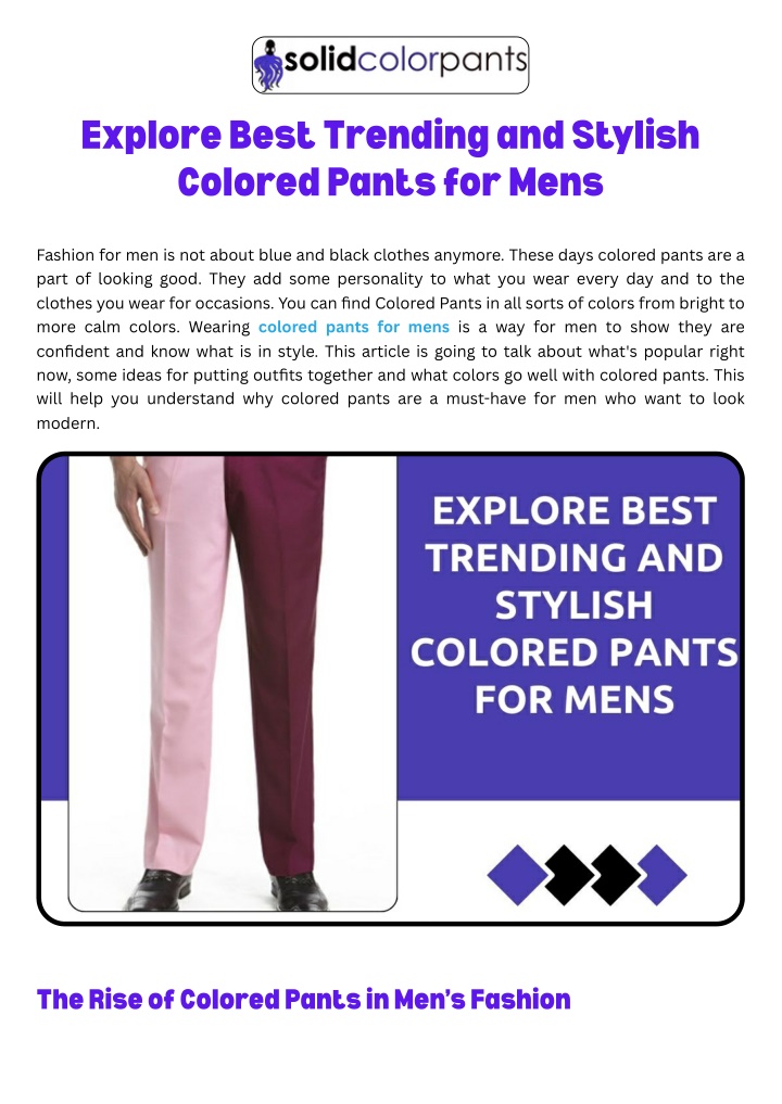 PPT - Explore Best Trending and Stylish Colored Pants for Mens ...