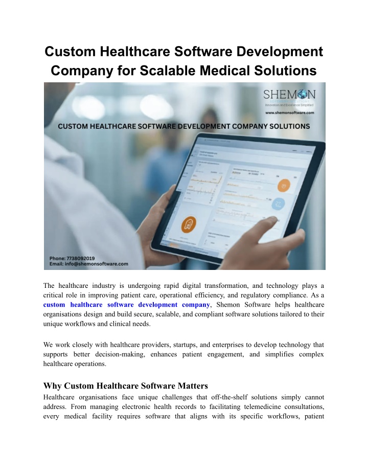 PPT - Custom Healthcare Software Development Company for Scalable ...