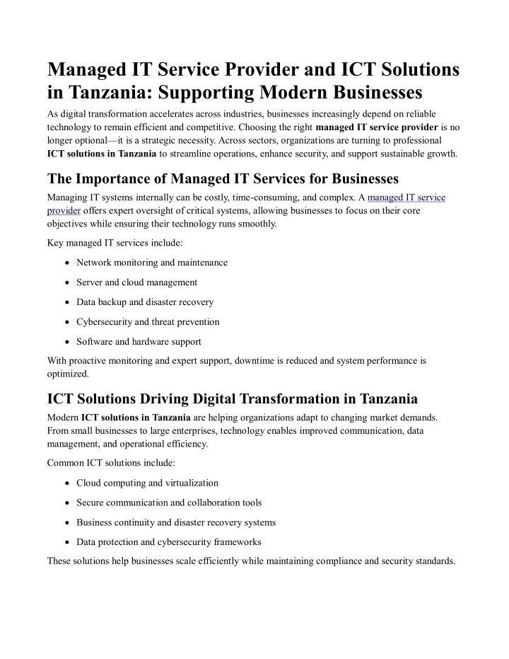 PPT - Managed IT Service Provider and ICT Solutions in Tanzania ...