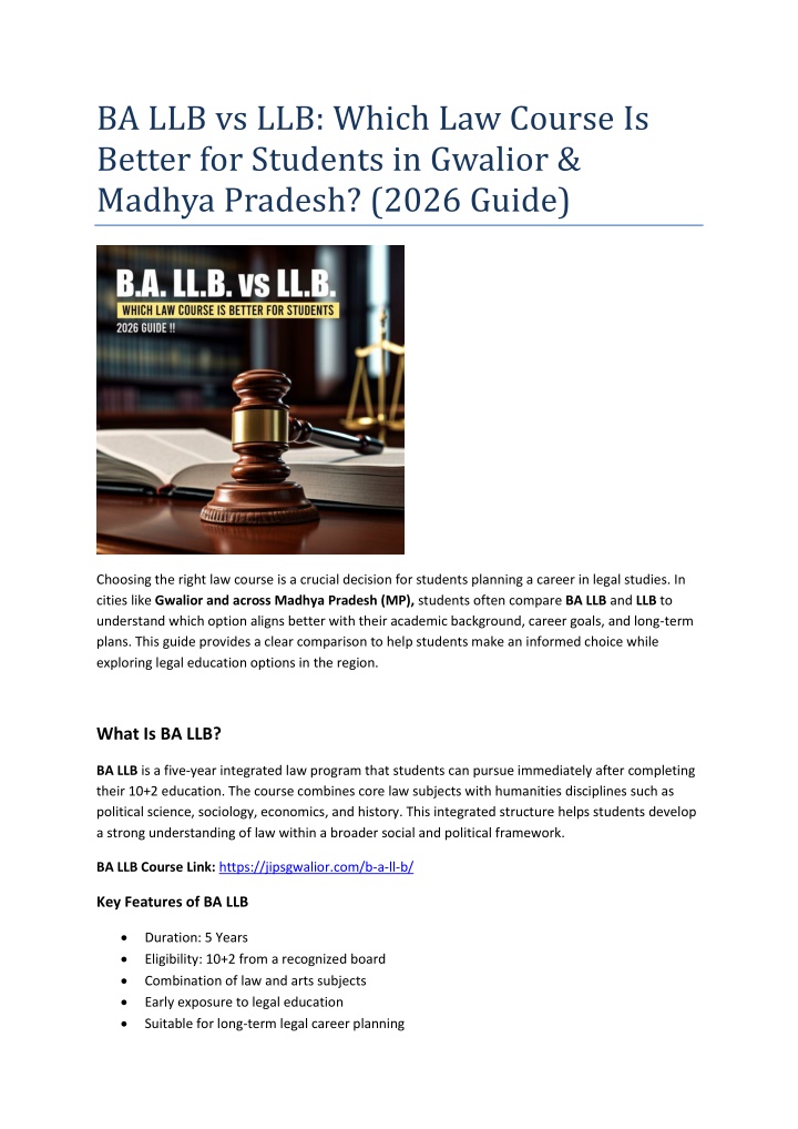 PPT - BA LLB vs LLB: Which Law Course Is Better for Students in Gwalior ...