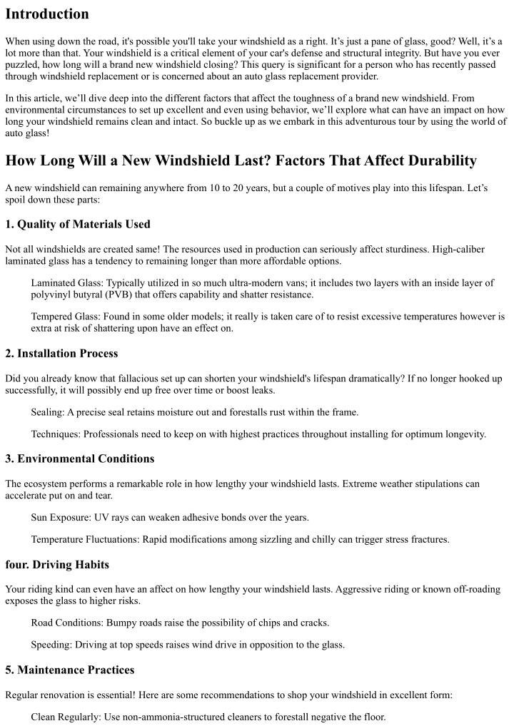 PPT - How Long Will a New Windshield Last? Factors That Affect ...