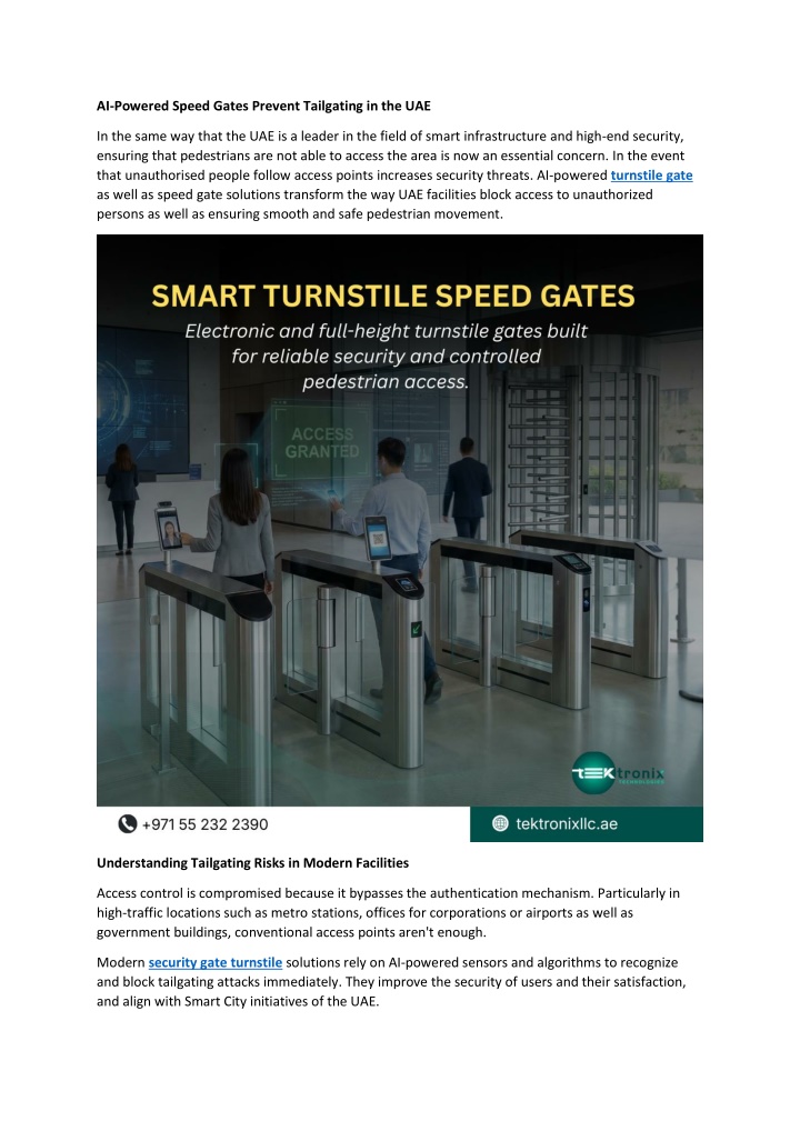 PPT - AI-Powered Speed Gates Prevent Tailgating in the UAE PowerPoint ...