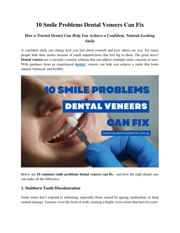 PPT - 10 Smile Problems Dental Veneers Can Fix PowerPoint Presentation ...